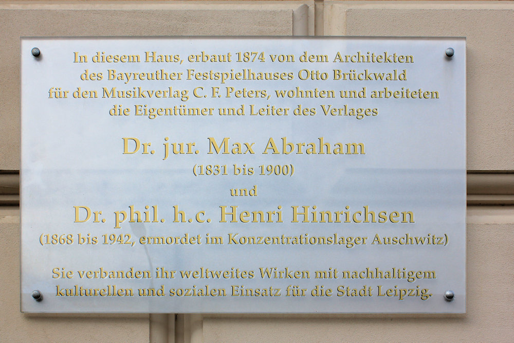 Gedenktafel für Max Abraham und Henri Hinrichsen in Leipzig (Zentrum ...